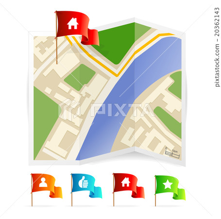 Vector map with navigation icons - Stock Illustration [20362143] - PIXTA