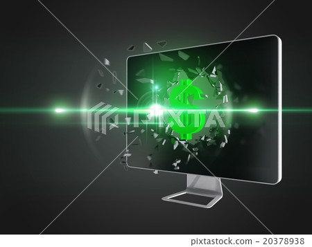 Green dollar sign destroy computer screen.-插圖素材 [20378938] - PIXTA圖庫