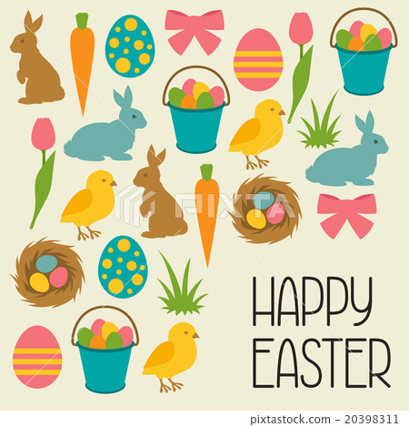 Happy Easter greeting card with decorative objects - Stock Illustration ...