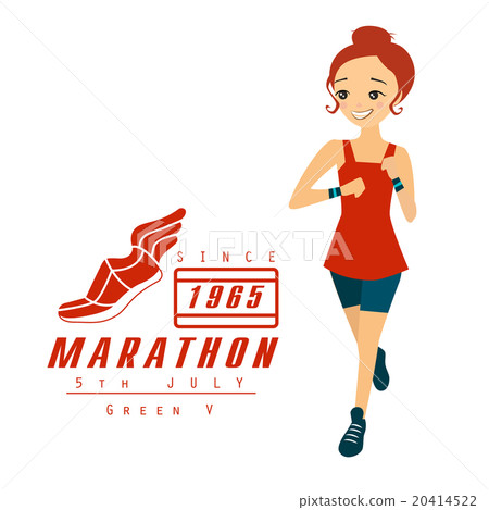 Marathon Running Woman Cartoon Illustration - Stock Illustration ...