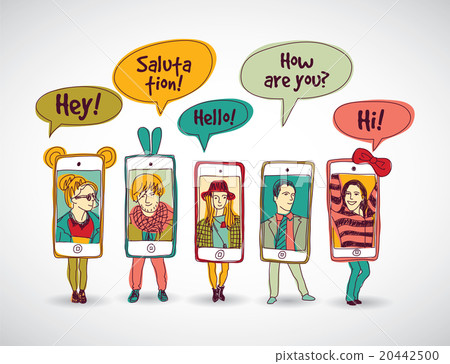 Mobile phones standing group communication people - Stock Illustration ...
