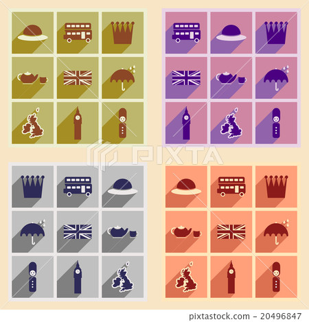 Set of flat icons with long shadow United Kingdom - Stock Illustration ...
