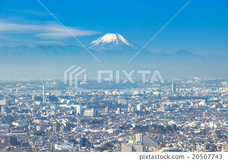 Mount Fuji and the cityscape of Tokyo from the... - Stock Photo ...