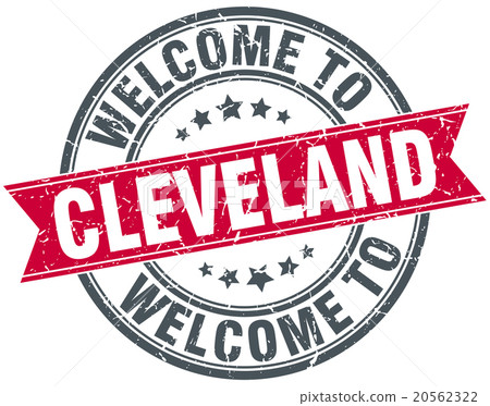 welcome to Cleveland red round vintage stamp - Stock Illustration ...