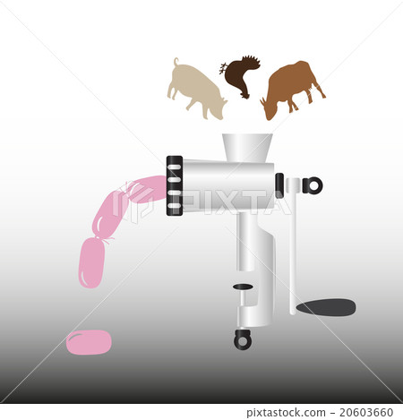 butcher meat grinder making sausages from animals - Stock Illustration ...