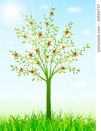 Green spring background with tree and grass - Stock Illustration ...