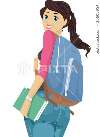 Teen Girl Student Backpack Looking Back - Stock Illustration [20606954 ...