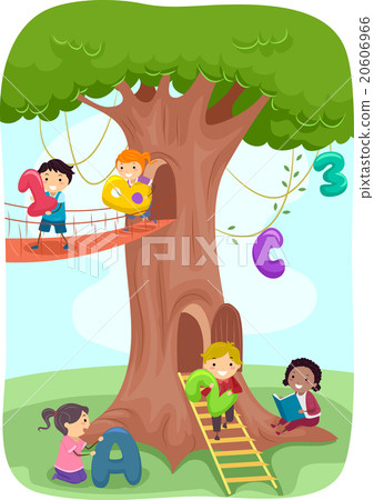 Stickman Kids Tree Play - Stock Illustration [20606966] - PIXTA