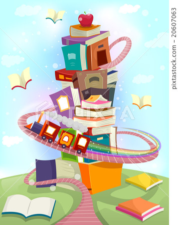 Whimsical Books Stack Train Building - Stock Illustration [20607063 ...