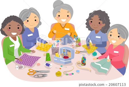 Stickman Senior Citizen Women Sewing - Stock Illustration [20607113 ...