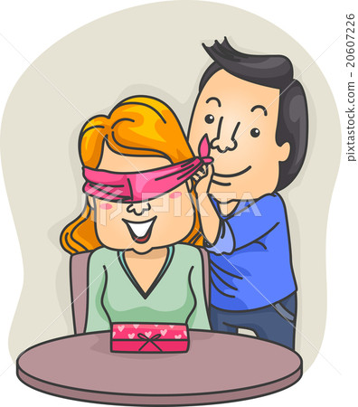Couple Valentine Gift Surprise Blindfold Woman - Stock Illustration ...