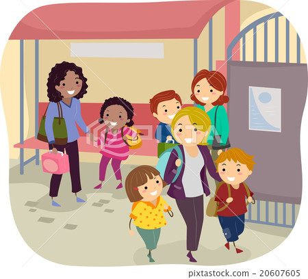 Stickman Kids School Fetch Waiting Area Mothers - Stock Illustration ...