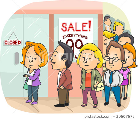Waiting Line Opening Sale - Stock Illustration [20607675] - PIXTA