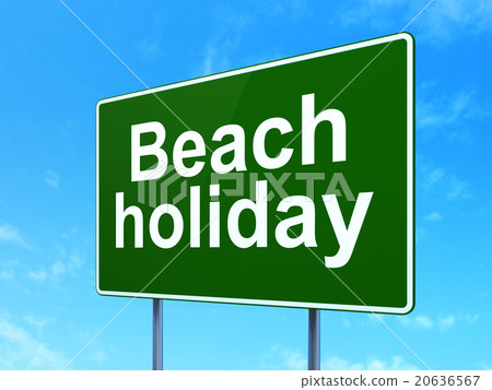 Vacation concept: Beach Holiday on road sign - Stock Illustration ...