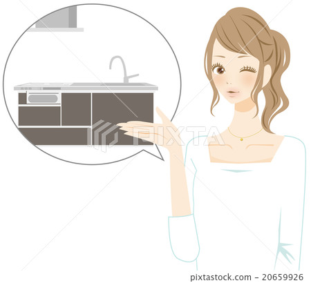 A woman introducing a kitchen - Stock Illustration [20659926] - PIXTA