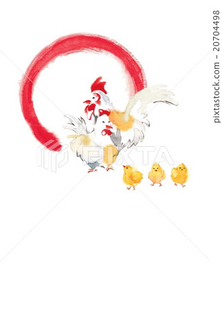 Two chickens, red round, 3 chicks - Stock Illustration [20704498] - PIXTA