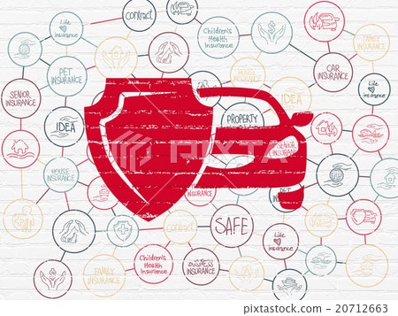 Insurance concept: Car And Shield on wall - Stock Illustration ...
