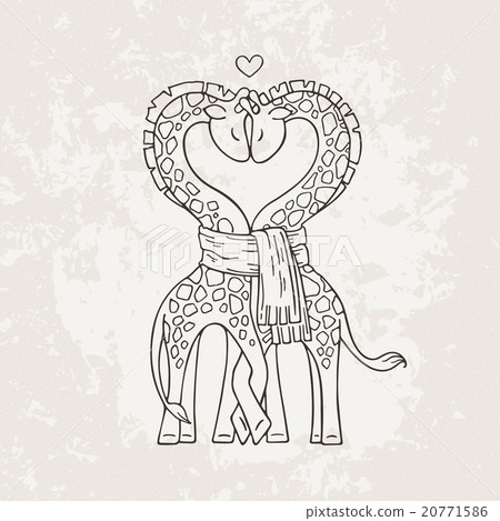 A pair of cute giraffes in love with a common - Stock Illustration ...
