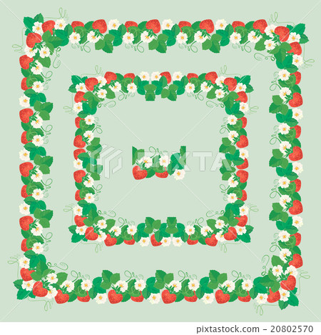 Square frames with Strawberries, flowers - Stock Illustration [20802570 ...