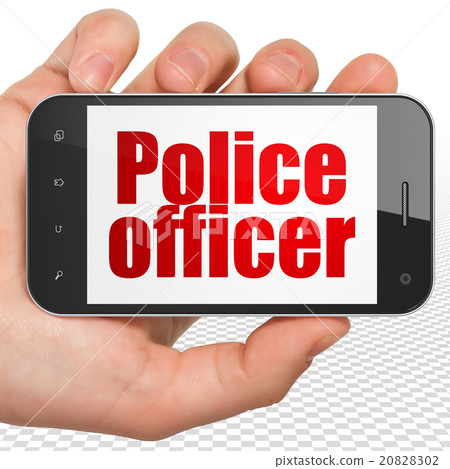 Law concept: Hand Holding Smartphone with Police - Stock Illustration ...