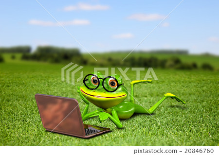Frog with a laptop on the grass - Stock Illustration [20846760] - PIXTA