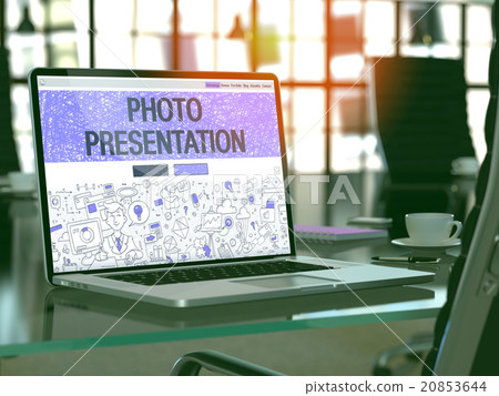 Laptop Screen with Photo Presentation Concept. - Stock Illustration ...
