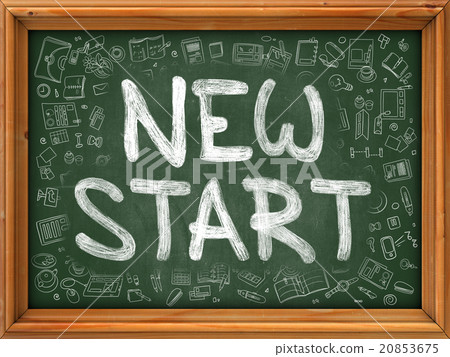 New Start - Hand Drawn on Green Chalkboard. - Stock Illustration ...