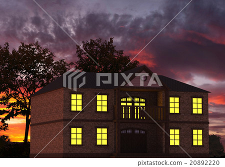 Render Evening House - Stock Illustration [20892220] - PIXTA