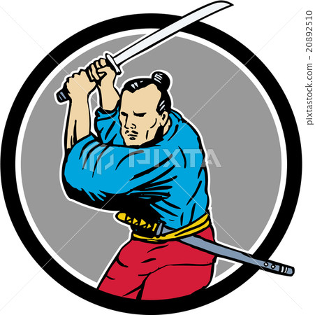 Samurai Warrior Katana Sword Circle Drawing - Stock Illustration ...