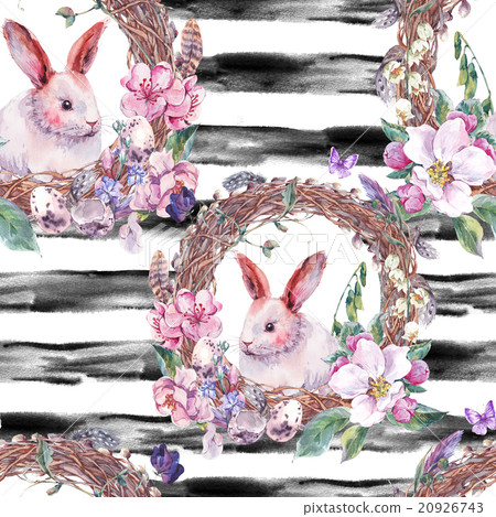 Watercolor spring Happy Easter Seamless Pattern - Stock Illustration ...