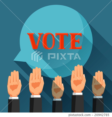 People vote with their hands raised. Political - Stock Illustration ...