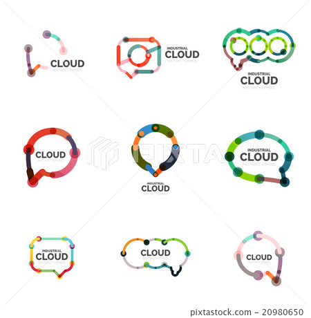 Set of flat linear design speech cloud logos. Talk - Stock Illustration ...
