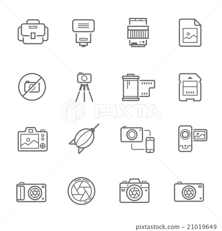 Lines icon set - camera and accessory vector - Stock Illustration ...