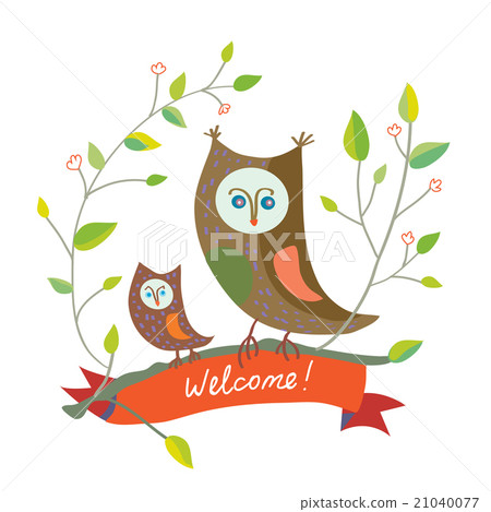 Funny welcome card with owl - cute design - Stock Illustration ...