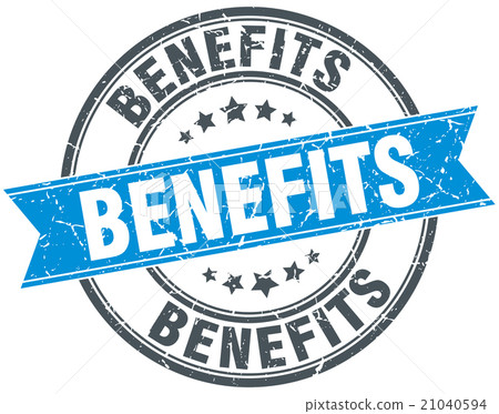 benefits blue round grunge vintage ribbon stamp - Stock Illustration ...