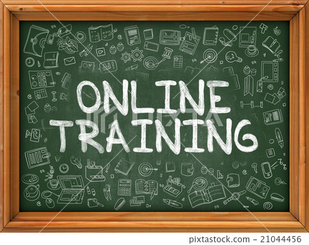 Hand Drawn Online Training on Green Chalkboard. - Stock Illustration ...