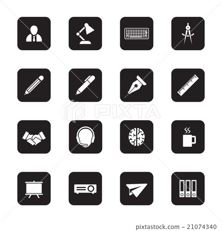 black flat business and office icon set - Stock Illustration [21074340 ...