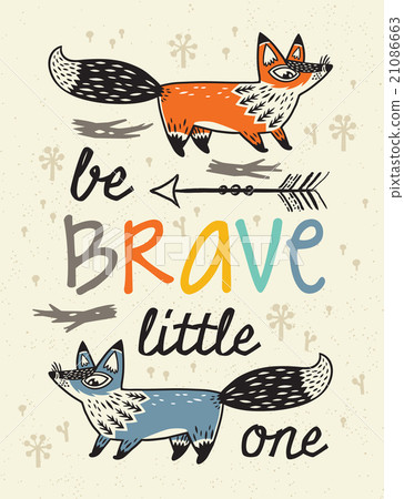Be brave poster for children with foxes in cartoon - Stock Illustration ...