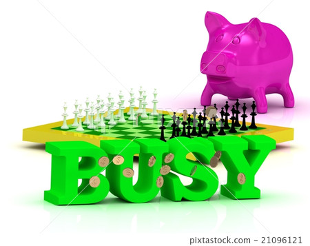 BUSY bright word, money, pink piggy, yellow chess - Stock Illustration ...