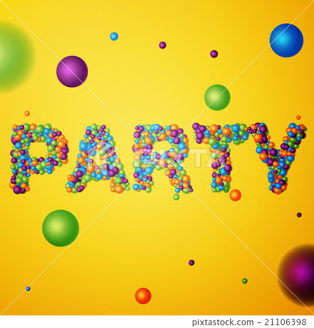 party word consisting of colored 3d particles - Stock Illustration ...