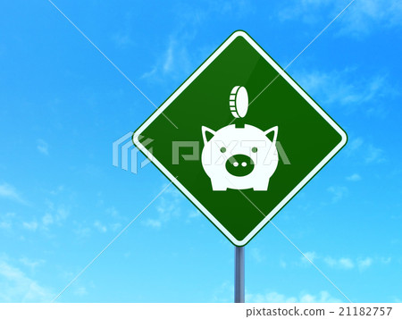 Money concept: Money Box With Coin on road sign - Stock Illustration ...