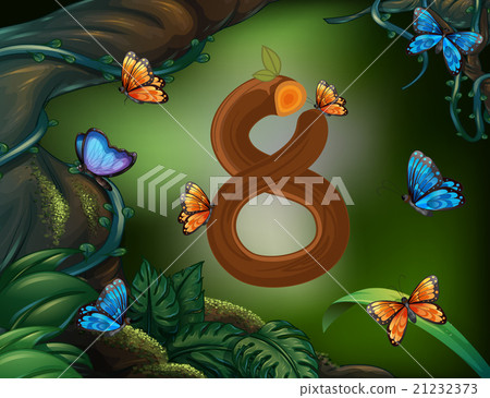 Number eight with 8 butterflies in the garden - Stock Illustration ...