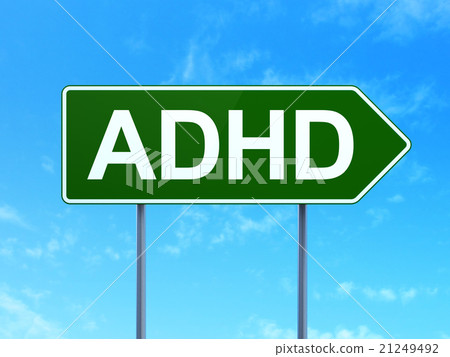 Medicine concept: ADHD on road sign background - Stock Illustration ...