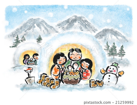 [Cold visit] Japanese style illustration, snow,... - Stock Illustration ...