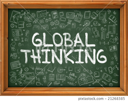 Global Thinking - Hand Drawn on Green Chalkboard. - Stock Illustration ...