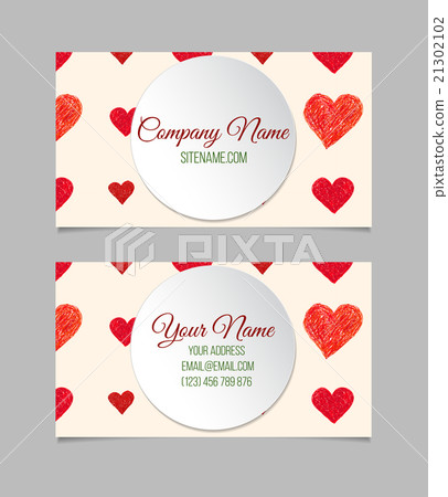 Visiting card with hand drawn hearts. - Stock Illustration [21302102 ...