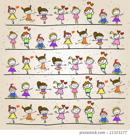 hand drawing cartoon kids playing - Stock Illustration [21323277] - PIXTA