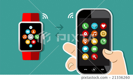 Hand holding mobile phone and smart watch design - Stock Illustration ...