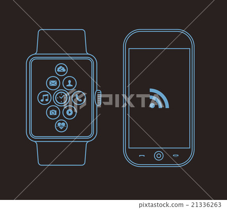 Outline concept design with phone and smart watch - Stock Illustration ...