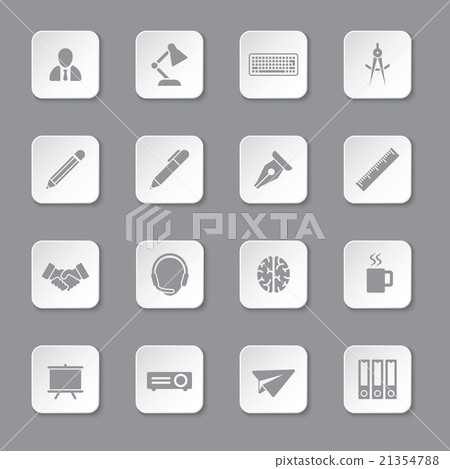 gray flat business and office icon set - Stock Illustration [21354788 ...